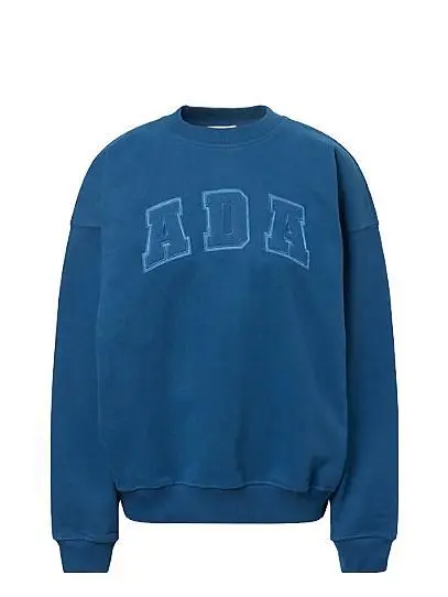 ADANOLA Oversized Brand-embroidery Cotton-jersey Sweatshirt - Teal Blue