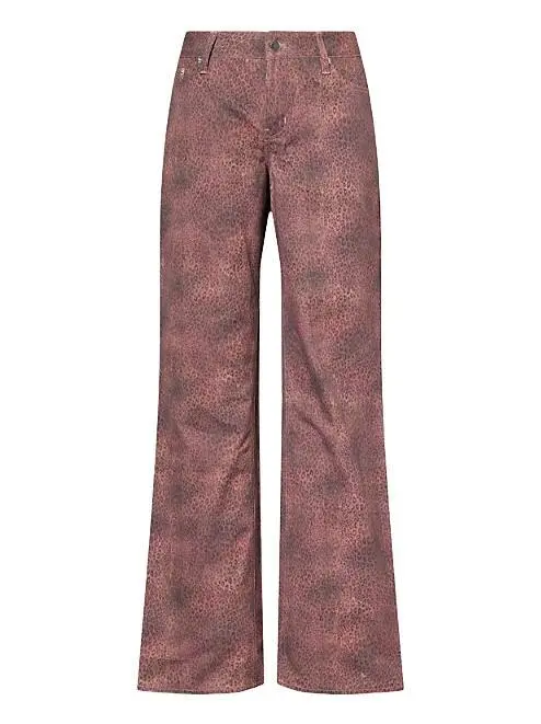 PEACHY DEN Cicely Straight-leg Cotton Trousers - Red Leopard