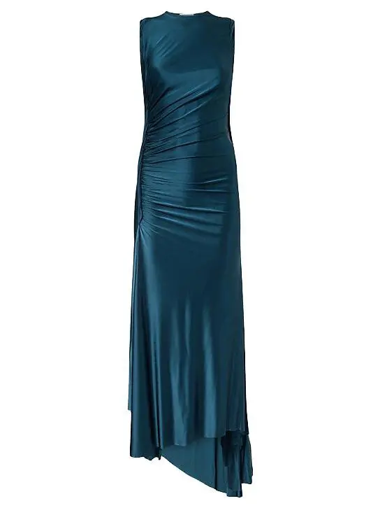 Victoria Beckham Twist Asymmetric-hem Woven Midi Dress - Dark Teal
