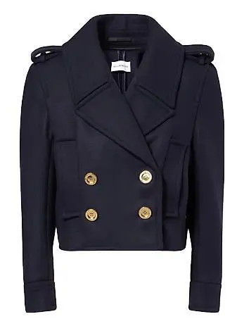Givenchy Double-breasted Cropped Wool Pea Coat - Dark Navy