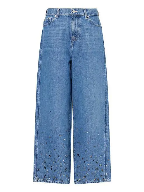 7 For All Mankind Studded Wide-leg Denim Jeans - Dance Crystals