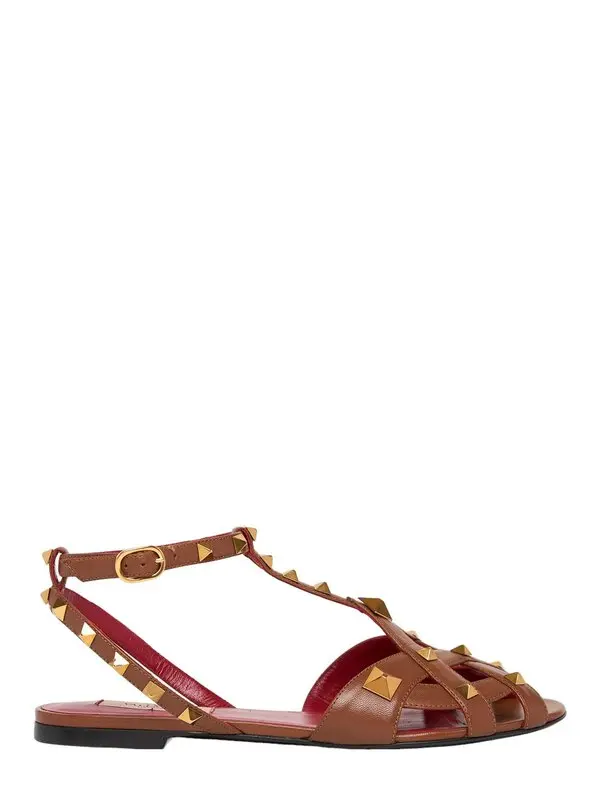 Valentino Garavani Studded Leather Sandals - Tobacco
