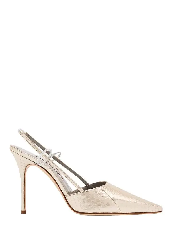 Manolo Blahnik Touki Metallic Snakeskin Slingback Pumps - Silver