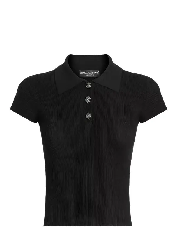 Dolce & Gabbana Buttoned Short-sleeve Polo Top - Black