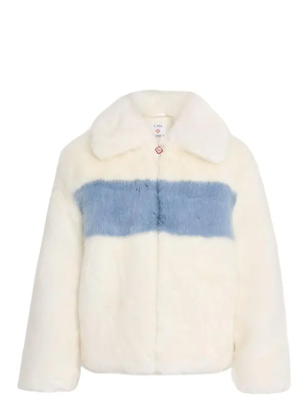 Casablanca Striped Faux Fur Coat - White
