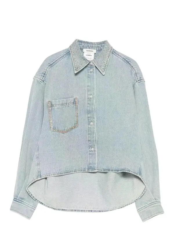 Sandro Rhinestone Embellished Asymmetric Shirt - Blue