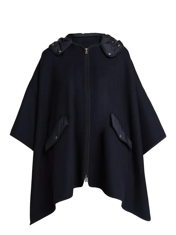 Moncler Hooded Zip-front Cape - Blue