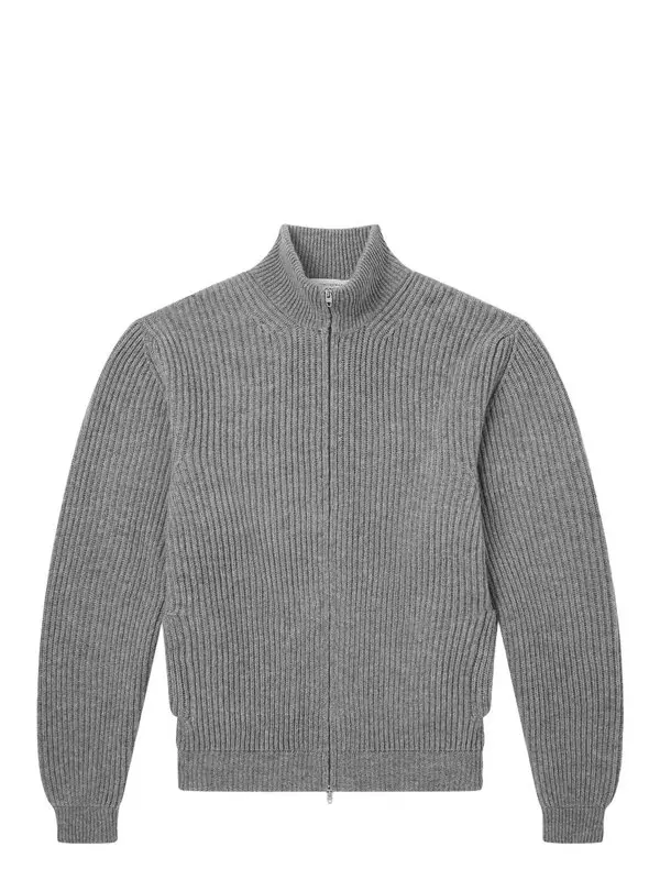 UMIT BENAN Matt Ribbed Cashmere Zip-up Cardigan - Gray