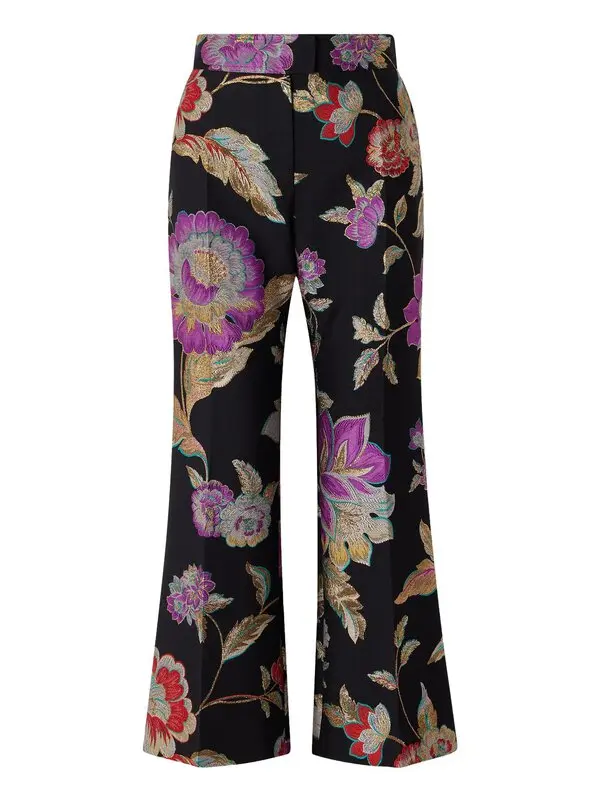 Valentino Garavani Floral-brocade Wool-blend Straight-leg Trousers - Black