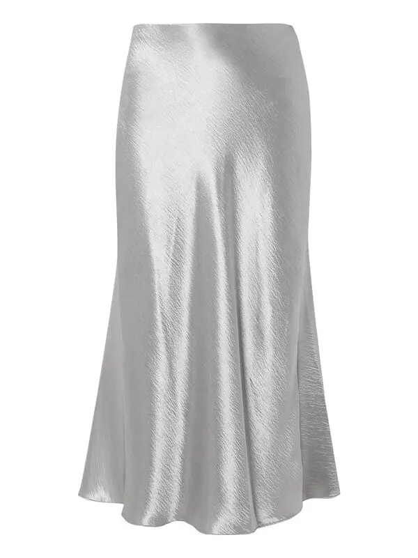 Tory Burch Flared Crinkled Satin Midi Skirt - Silver