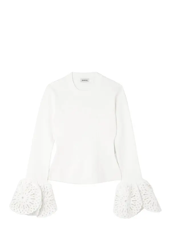 Simkhai Elyse Scalloped Lace-trimmed Ribbed-knit Top - White
