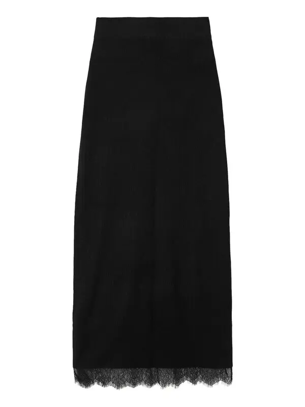 Arch4 Penelopy Lace-trimmed Ribbed Cashmere Midi Skirt - Black