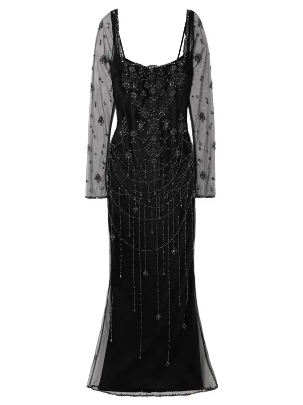 CLIO PEPPIATT Chandelier Embellished Tulle Gown - Black