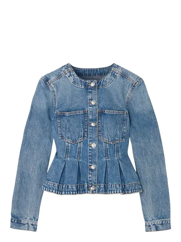 Veronica Beard Zahara Pleated Denim Peplum Jacket - Blue