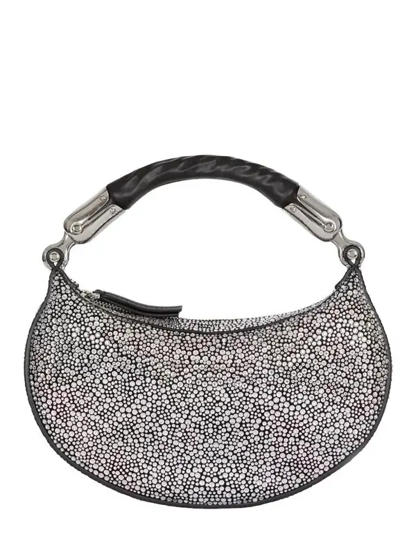 Balmain Mini Suede Crystal Embellished Tote - Silver