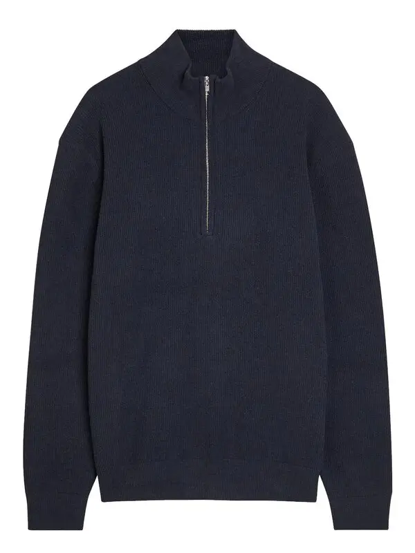 Nn07 Ribbed Half-zip Knit Jumper - Navy