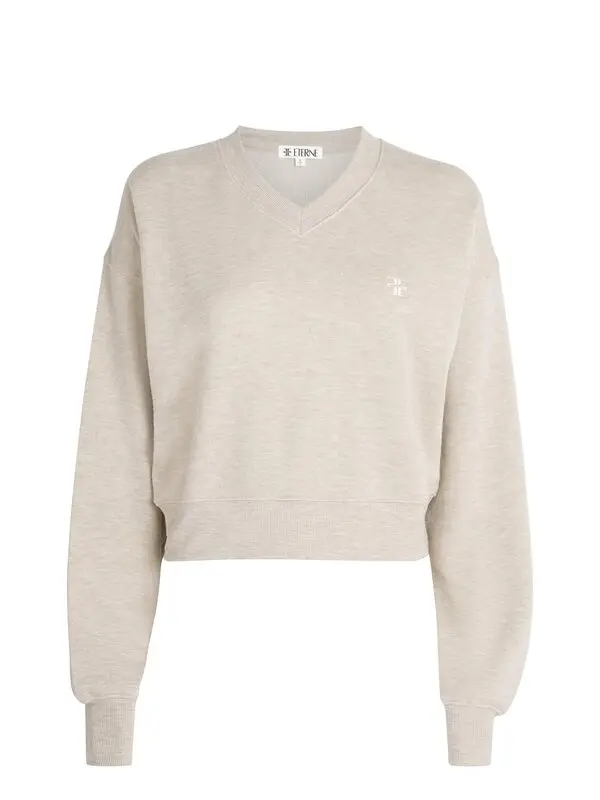 Eterne Cotton French Terry Cropped Sweatshirt - Beige
