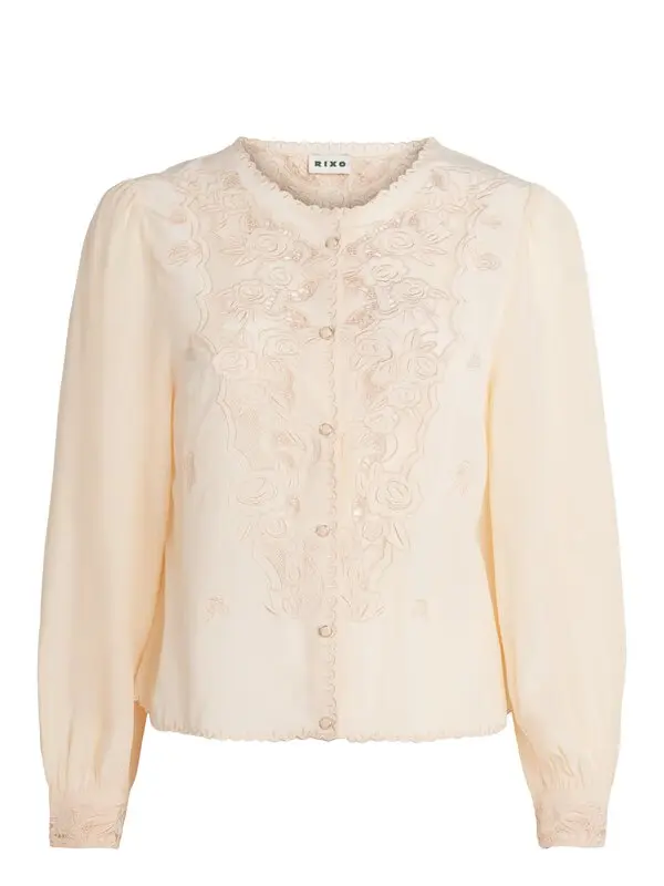 Rixo Silk Embroidered Blouse - Ivory