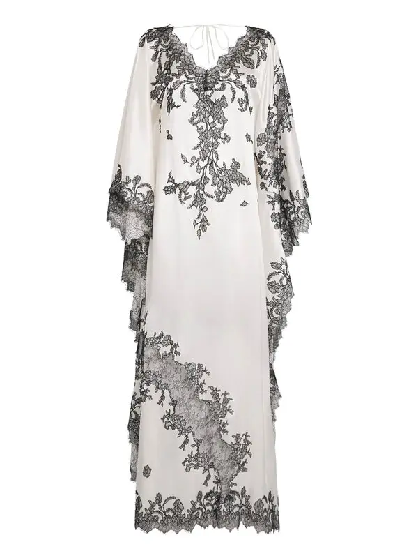TORLOWEI Silk Kaftan With Lace Trim - White