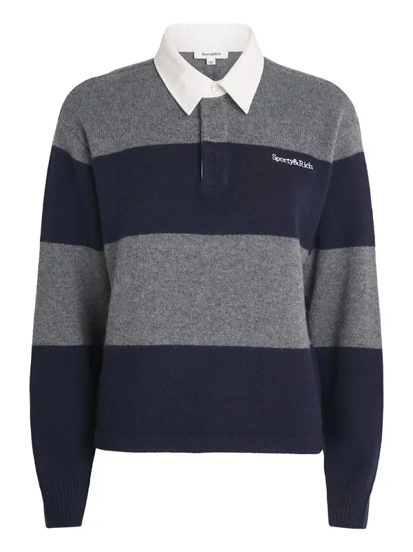 SPORTY & RICH Cashmere-wool Rugby Polo Sweater - Grey