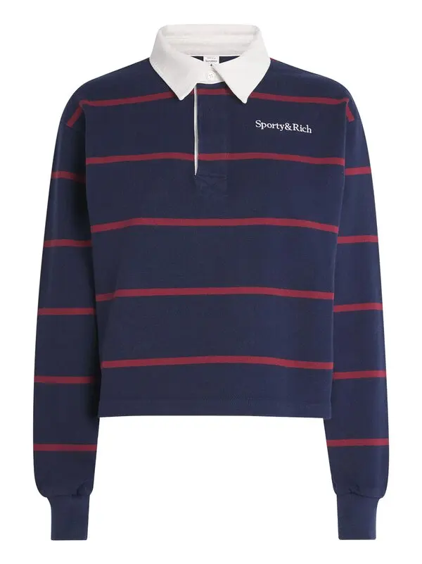SPORTY & RICH Cotton Rugby Polo Shirt - Navy