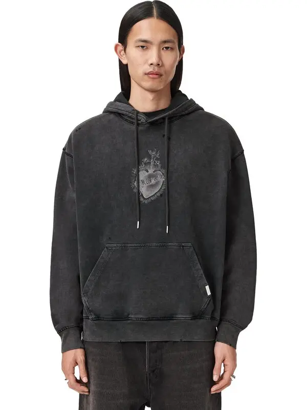 ALLSAINTS Sabbath Graphic Cropped Hoodie - Black