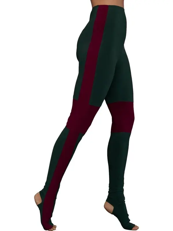 Norma Kamali Side Stripe Legging With Knee Patch - Dark Emerald/plum
