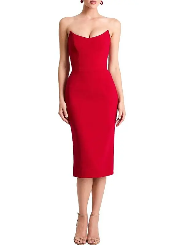 HELSI Celia Pointed Scoop Neck Strapless Midi Dress - Red