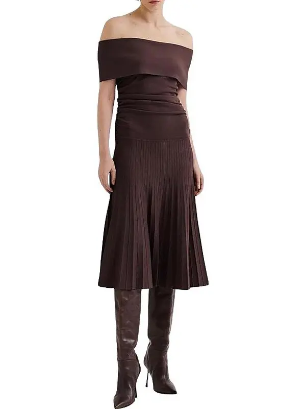 MALINA Althena Off-the-shoulder Knitted Dress - Chocolate
