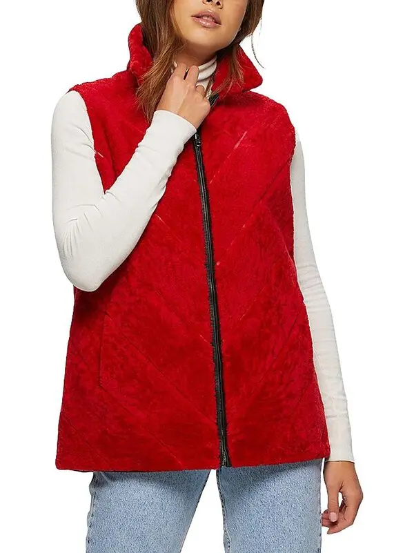 Gorski Reversible Shearling Lamb Vest - Red/black