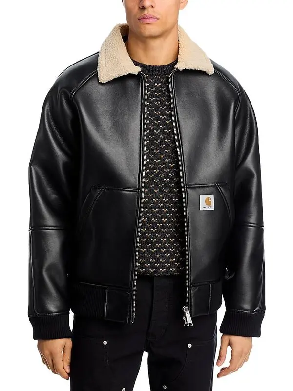 Carhartt Work In Progress Shepton Faux Leather Bomber Jacket - Black/natural