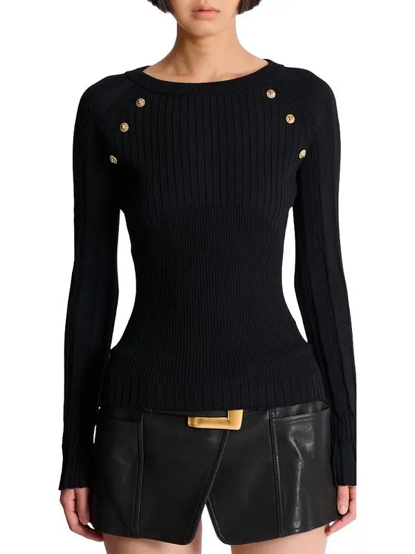 Balmain Knit Top With Button Details - Black