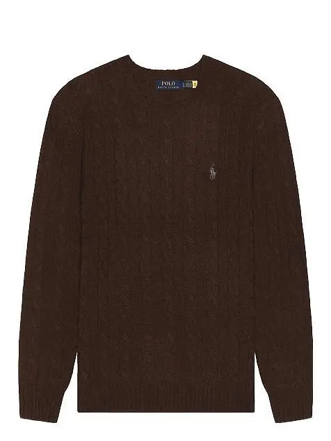 Polo Ralph Lauren Wool Cashmere Cable Knit Crewneck Sweater - Cacao Brown Heather