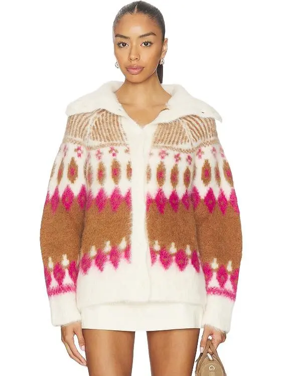 Naadam Italian Luxe Brushed Fair Isle Reversible Cardigan - Pink Combo