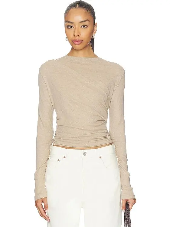 Enza Costa Jersey Long Sleeve Crew Top - Khaki