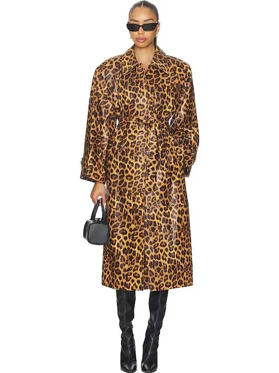 AEXAE Leather Padded Coat - Leopard