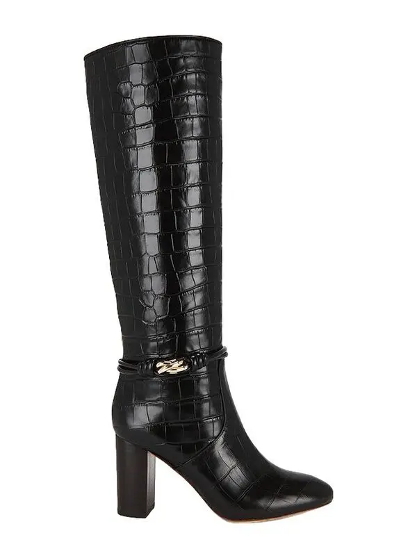 LOEFFLER RANDALL Goldy Knee High Boots - Ebony Croc Leather