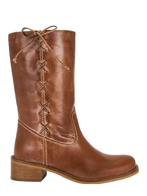 DICO COPENHAGEN Julia Gaucho Boots With Side Laces - Cognac