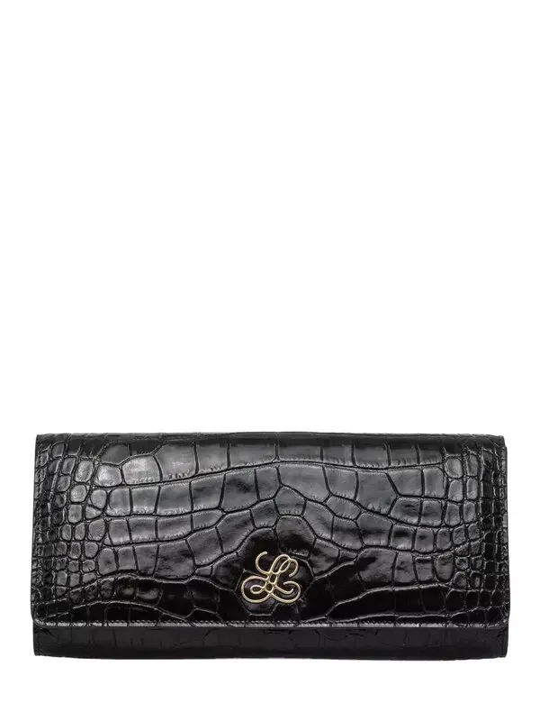 Luisa Spagnoli Croc-effect Clutch Bag With Logo Detail - Black