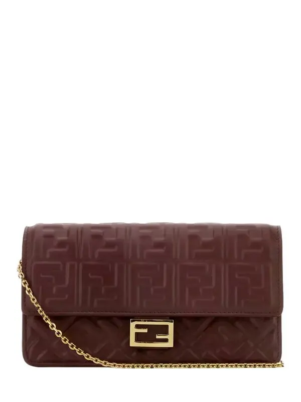 Fendi Small Embossed Baguette Shoulder Bag - Brown