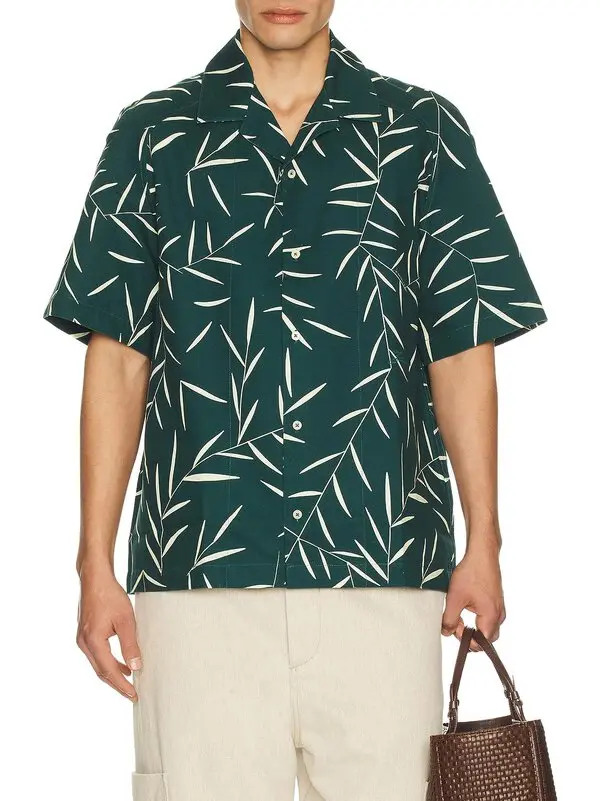 Jacquemus La Chemise Fonccio In Green - Print Foliage Dark Green