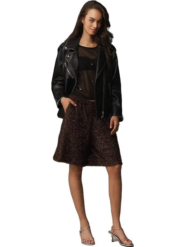 Maeve Tinsel High-rise Long Shorts - Brown Metallic