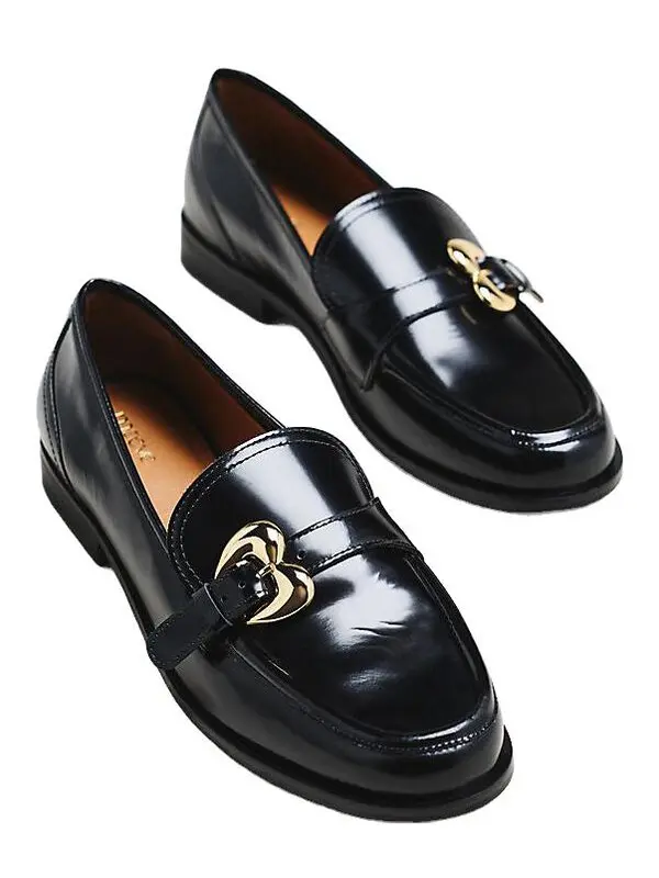 Maeve Heart Buckle Loafers - Black