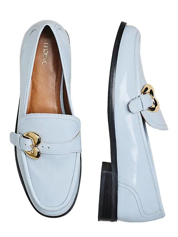 Maeve Heart Buckle Loafers - Light Blue