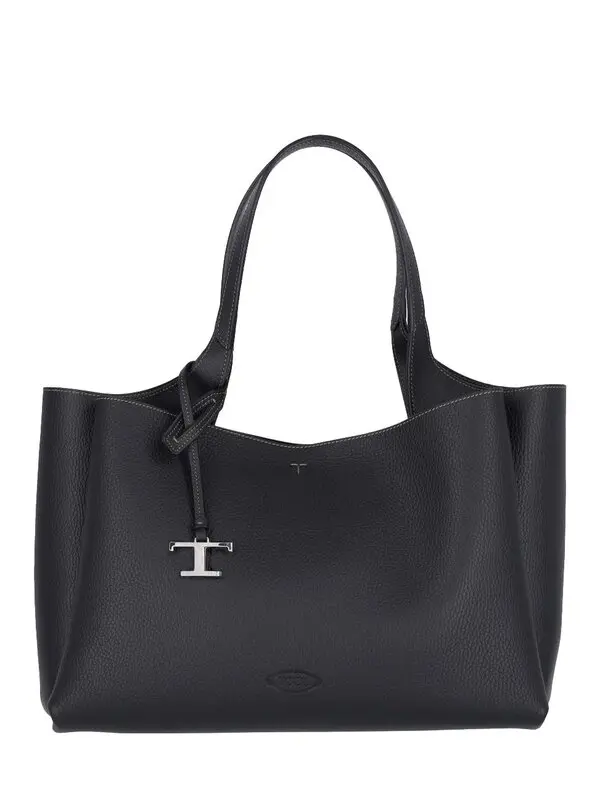 TOD'S Medium Hammered Leather Shoulder Bag - Black
