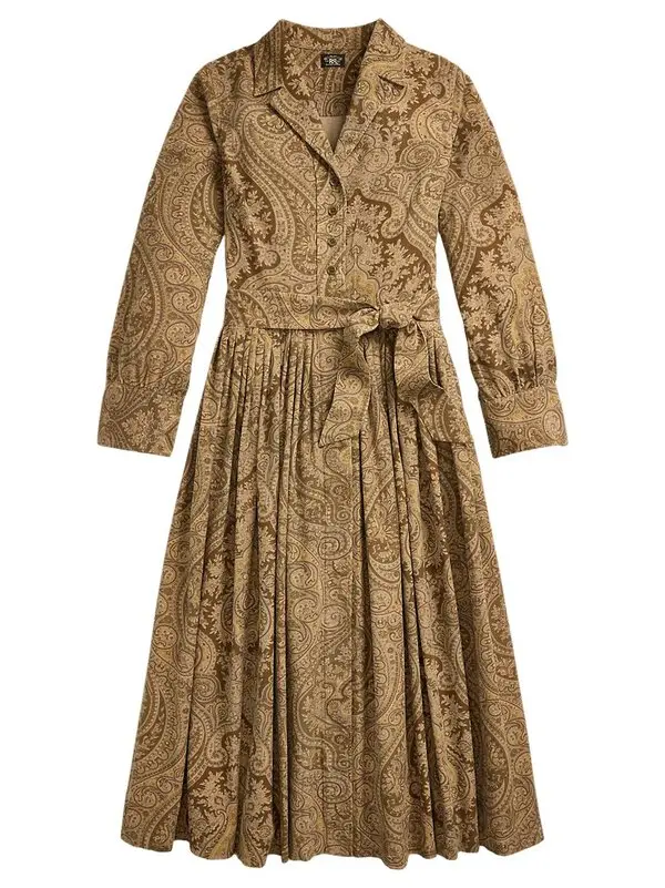 Ralph Lauren Belted Paisley-print Corduroy Dress - Loden/tan