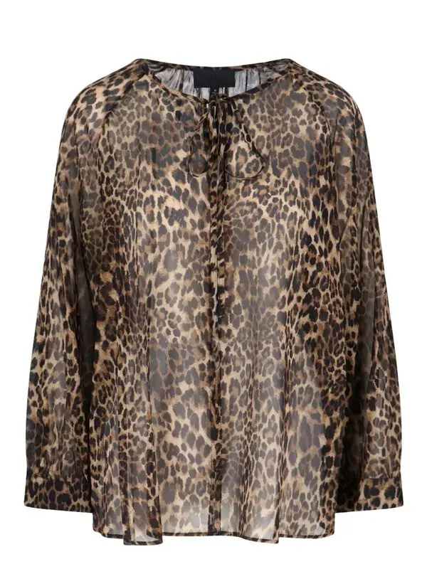 NILI LOTAN Leopard Print Chiffon Arcadia Shirt - Brown
