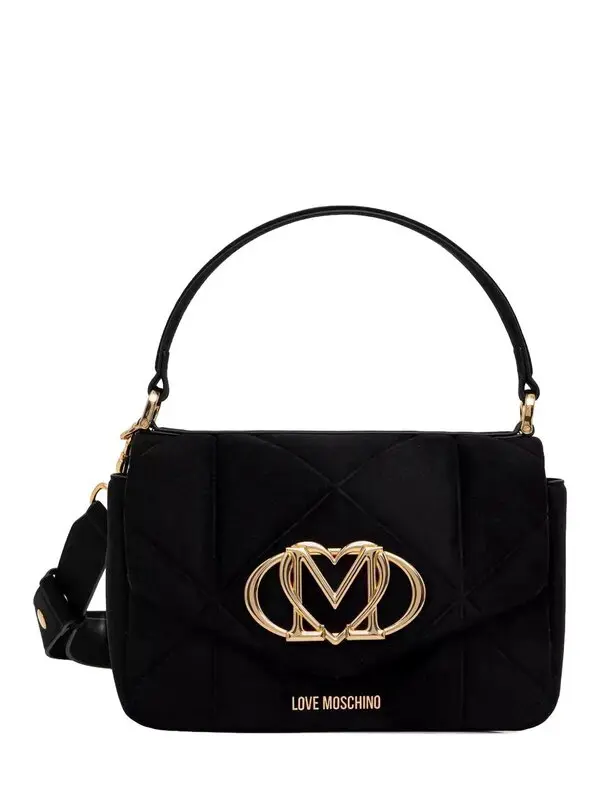 Moschino Quilted Shoulder Bag With Logo Plaque - Black