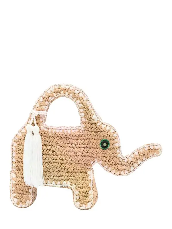 SIMONMILLER Elephant-motif Raffia Tote - Neutrals