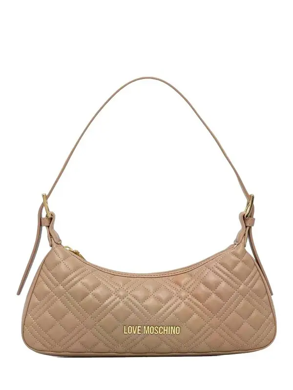 Moschino Quilted Shoulder Bag With Logo - Neutrals
